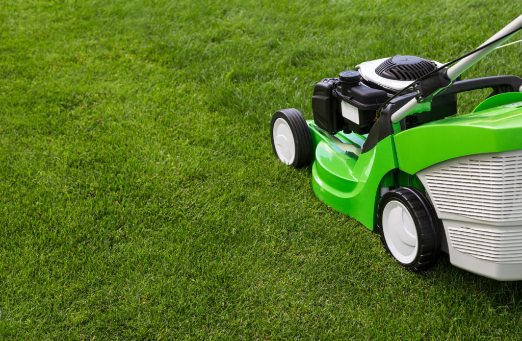 Green lawnmower on green lawn - Lime Green Lawn Care